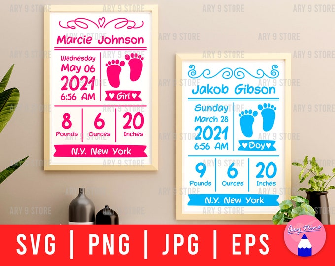 Baby Birth Announcement SVG, Birth Stats Svg, Baby Svg, Birth ...