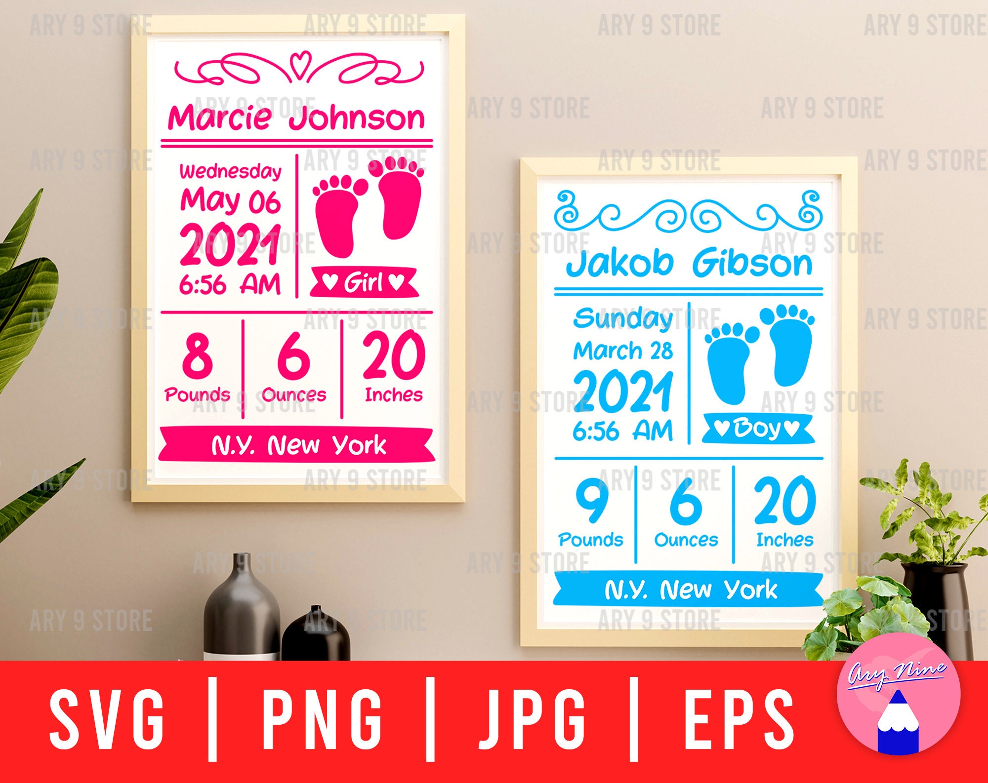 Baby Statistic Announcement Template Svg Png Eps Jpg Files - Etsy