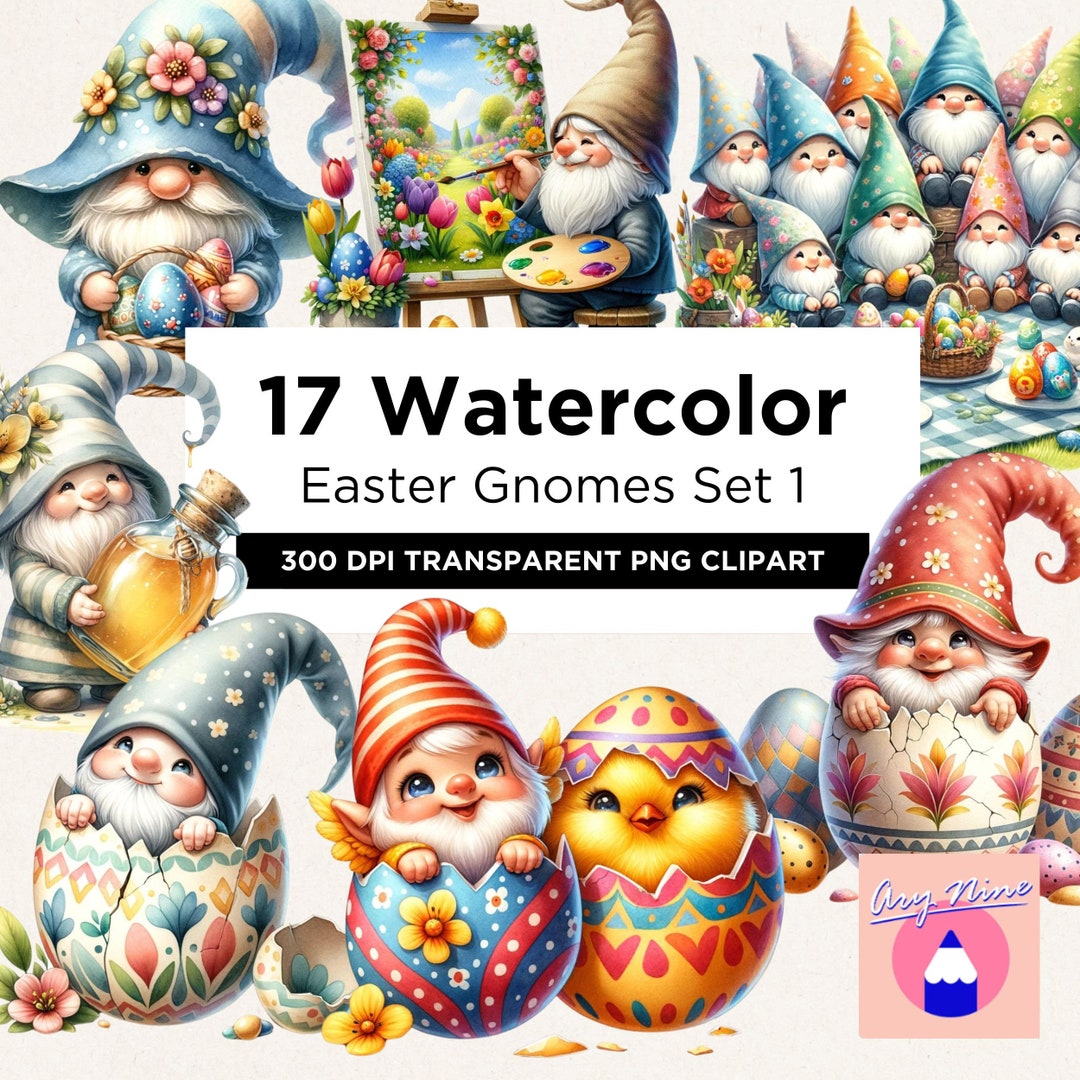 17 Watercolor Gnomes Easter Clipart, Happy Easter Gnomes, Gnomes Eggs ...
