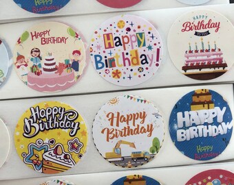 Happy Birthday Round Stickers - Etsy