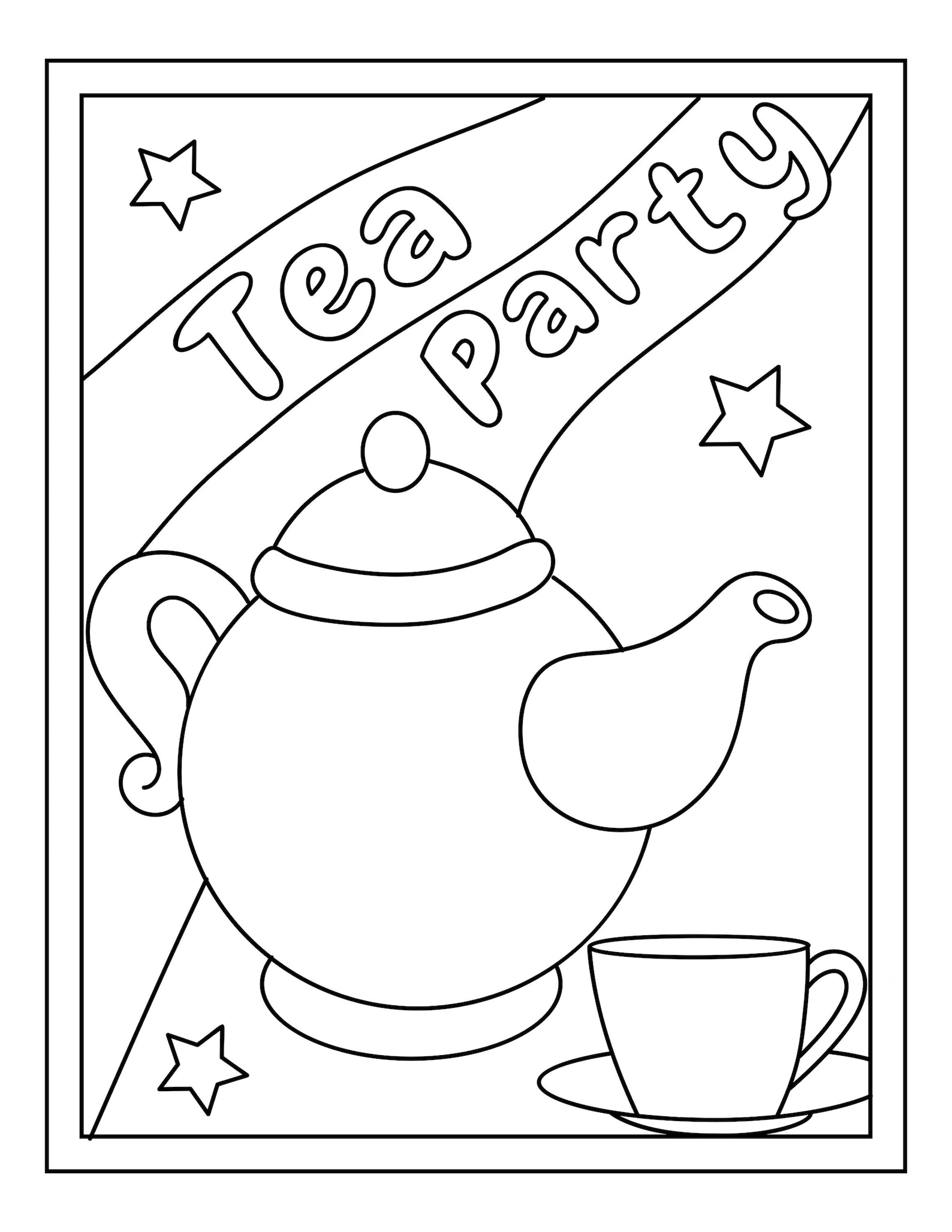 16 Tea Party Coloring Page // Coloring Pages for Kids // | Etsy