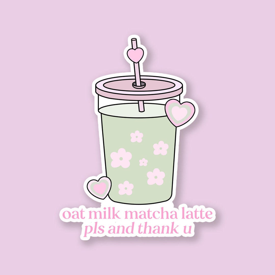 Matcha Oat Milk Latte Sticker | Waterproof Weatherproof Water Bottle ...