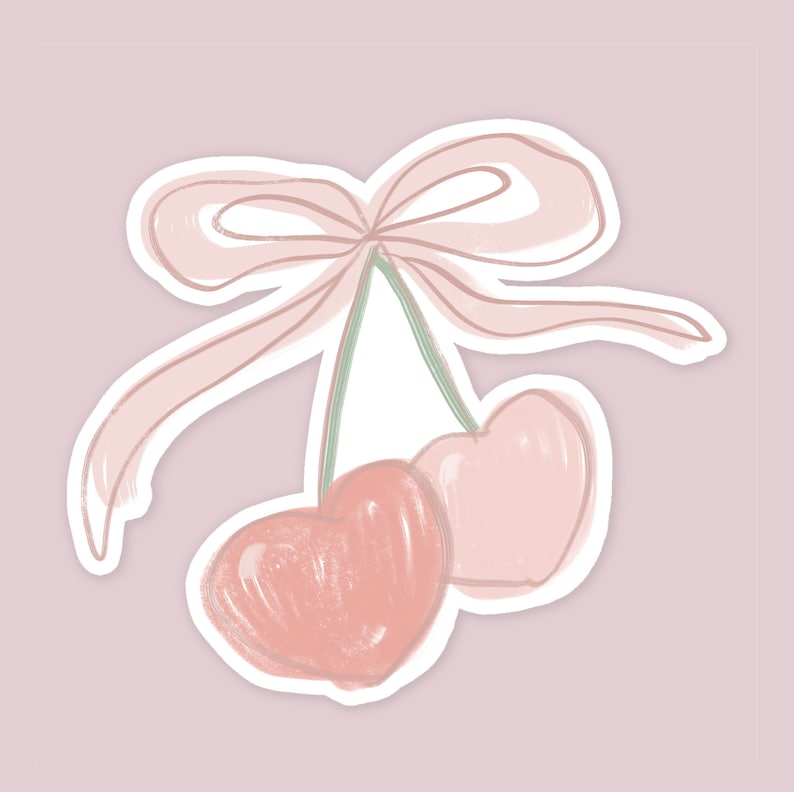 Cherry Bow Coquette Pink Sticker | Waterproof Weatherproof Waterbottle ...