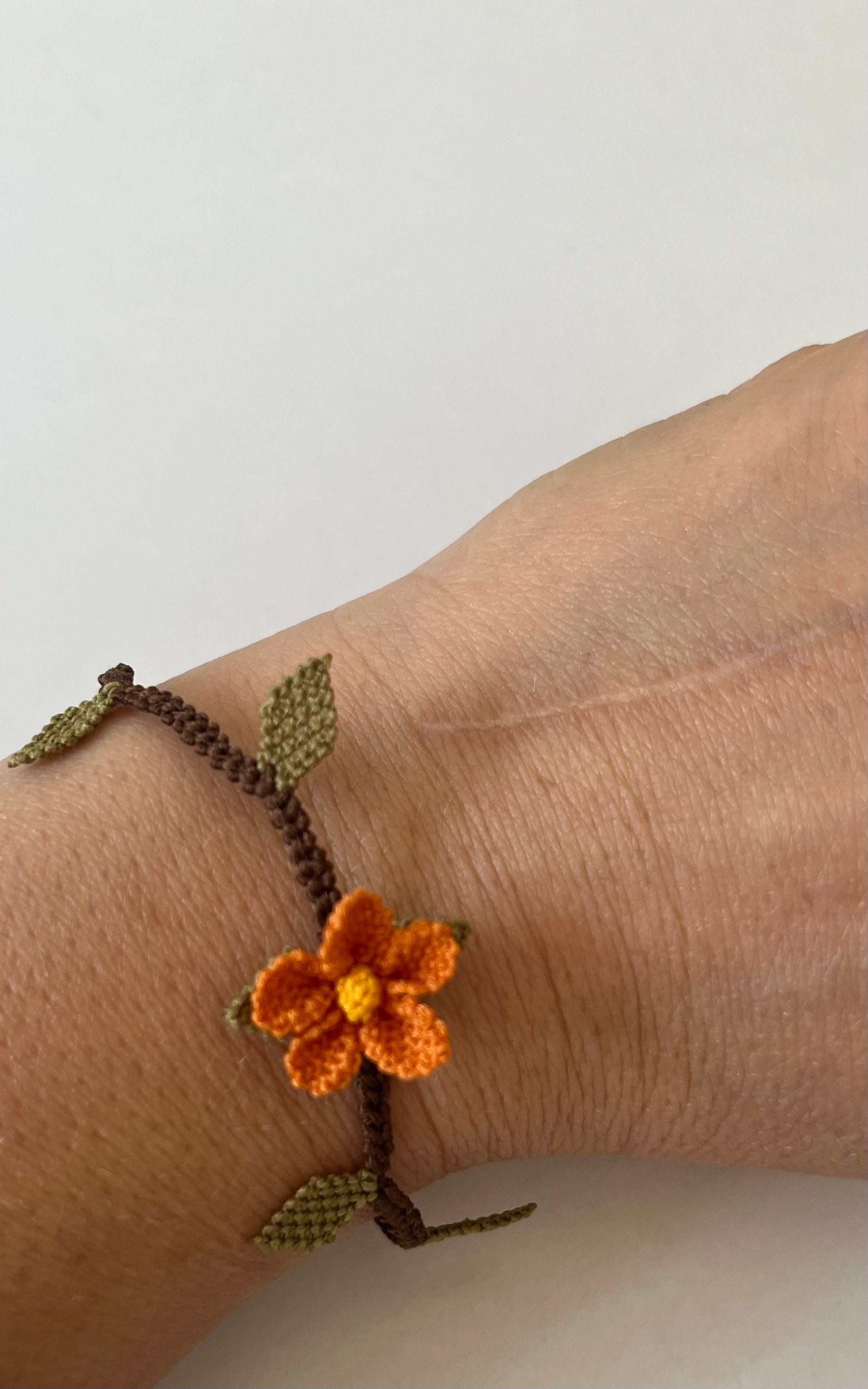 Orange Floral Needle Lace Handmade Bracelet - Etsy