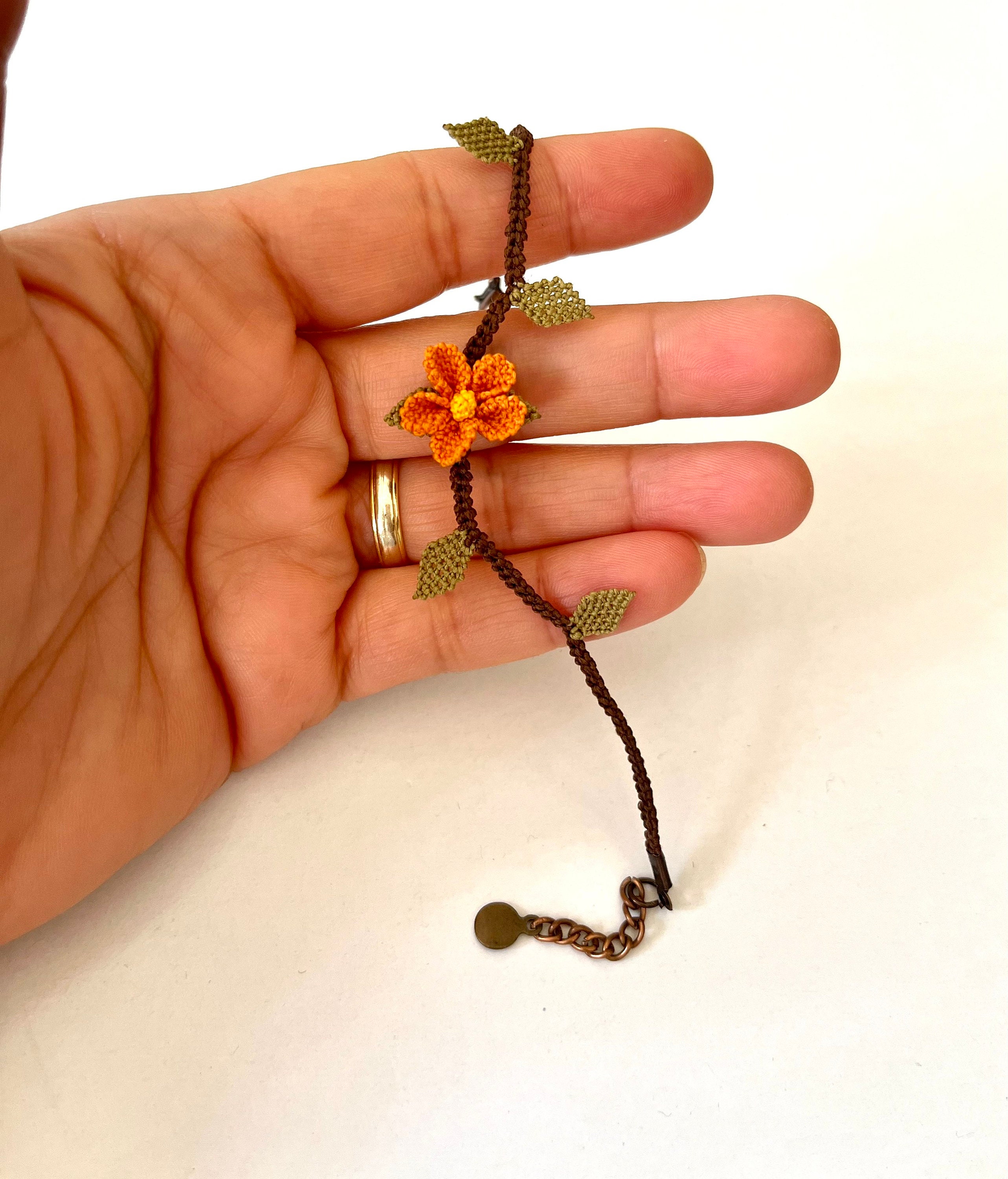 Orange Floral Needle Lace Handmade Bracelet - Etsy