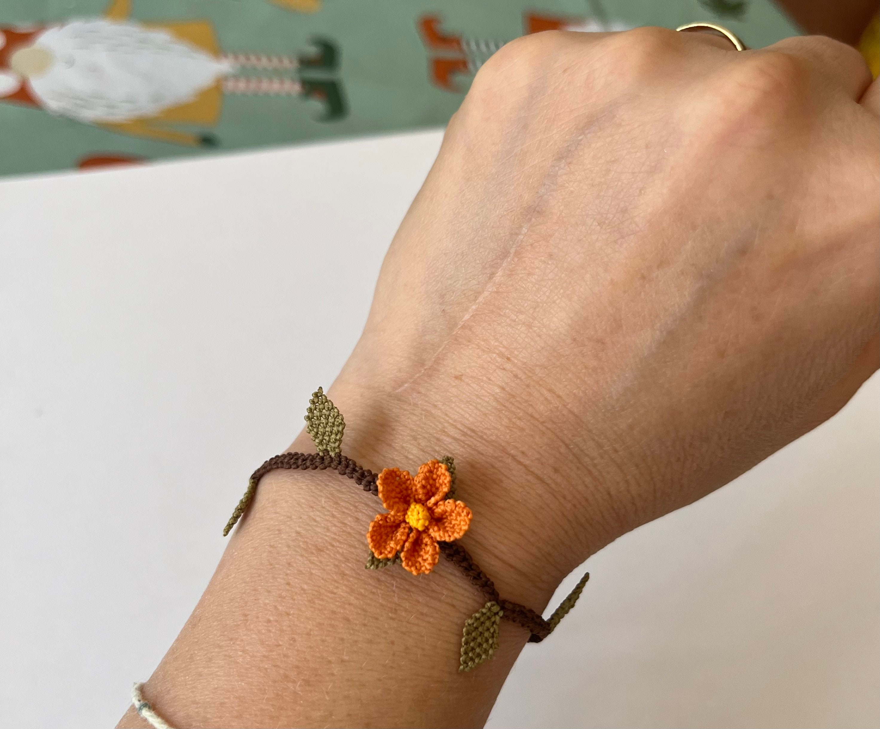 Orange Floral Needle Lace Handmade Bracelet - Etsy