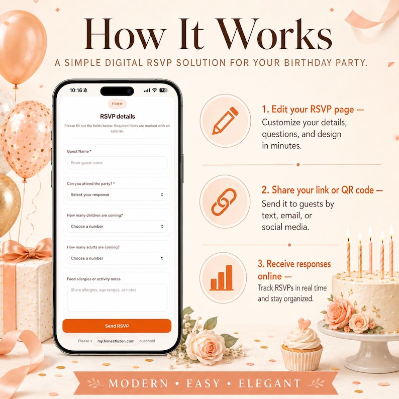 Editable Birthday RSVP Form, Online Party Invitation, QR Code (digital ...