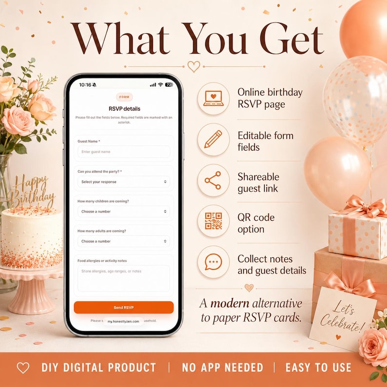 Editable Birthday RSVP Form, Online Party Invitation, QR Code (digital ...