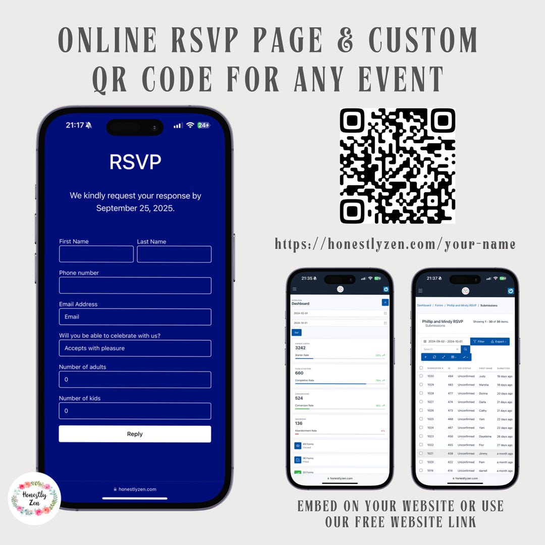 Online RSVP Page for Any Event, Royal Blue RSVP Page, Qr Code Rsvp Card ...