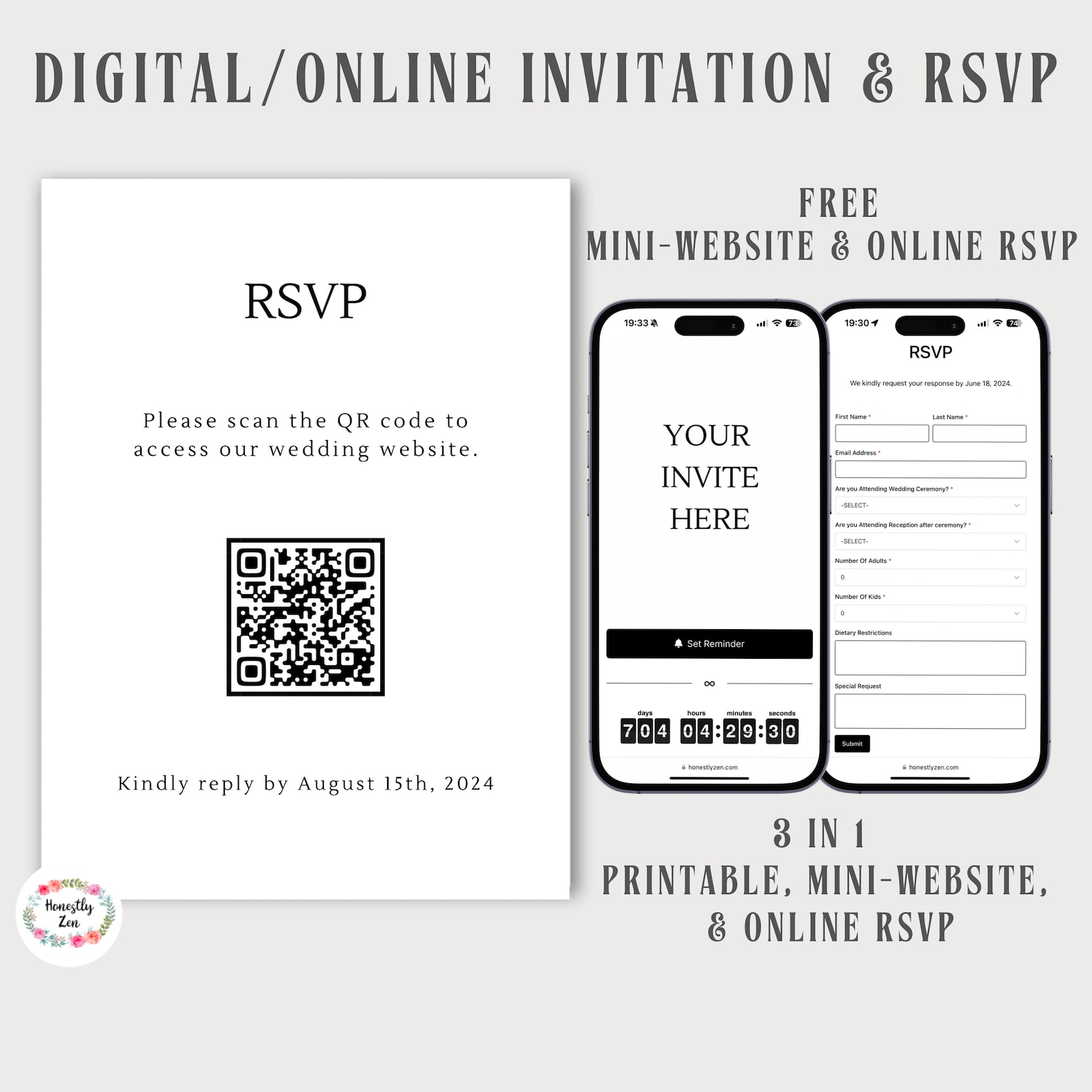 Wedding RSVP Card: Digital QR Code, Mini-website, Printable - Etsy