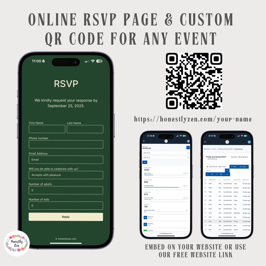 Online RSVP Page for Any Event, Hunter Green Custom Qr Code RSVP, Rsvp ...