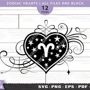 Zodiac Heart Bundles SVG DXF | Astrology Signs, Zodiac Symbols, Vintage ...