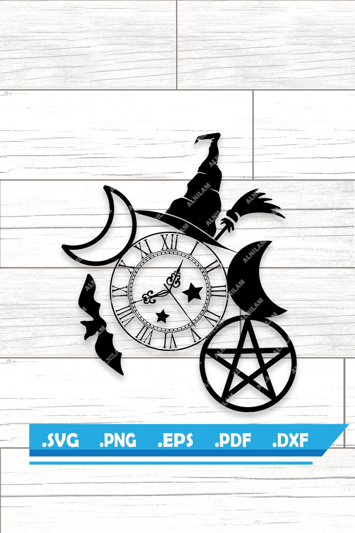 Witch Clock Time SVG DXF Pagan Wiccan Witch Paper Cut Template, Cricut ...