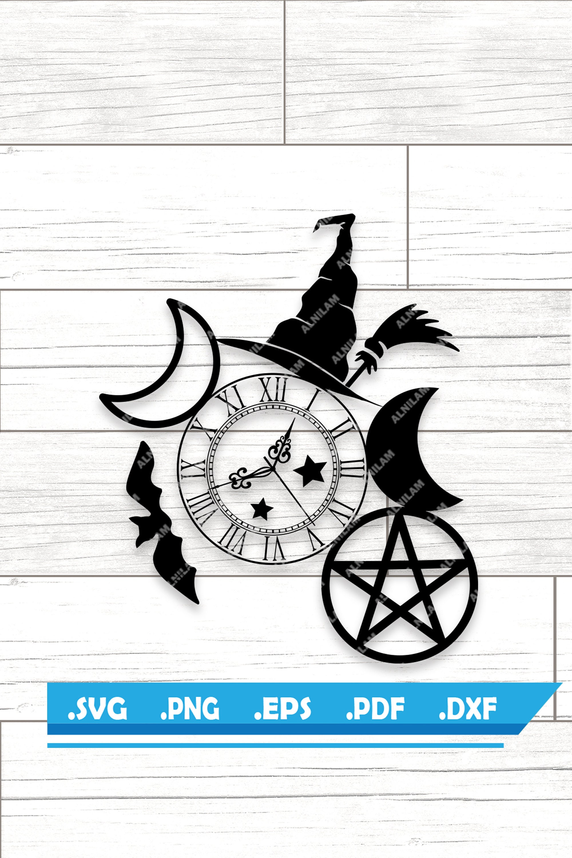 Witch Clock Time SVG DXF Pagan Wiccan Witch Paper Cut Template, Cricut ...