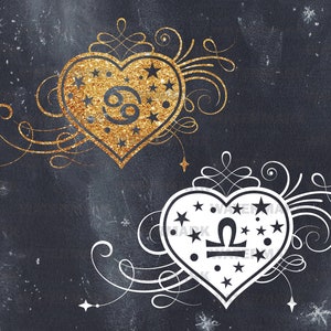 Zodiac Heart Bundles SVG DXF | Astrology Signs, Zodiac Symbols, Vintage ...