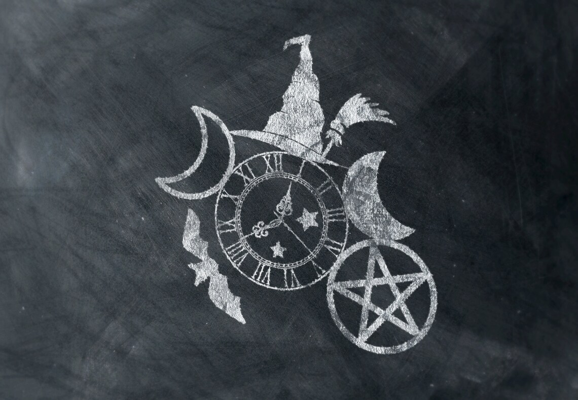 Witch Clock Time SVG DXF | Pagan Wiccan Witch | Paper Cut Template ...