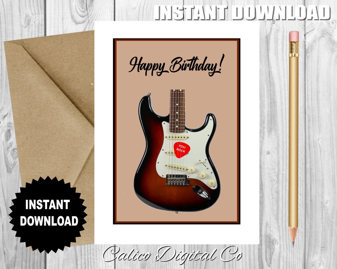 Guitar Birthday Card, Stratocaster Card for Guitarist, You Rock ...