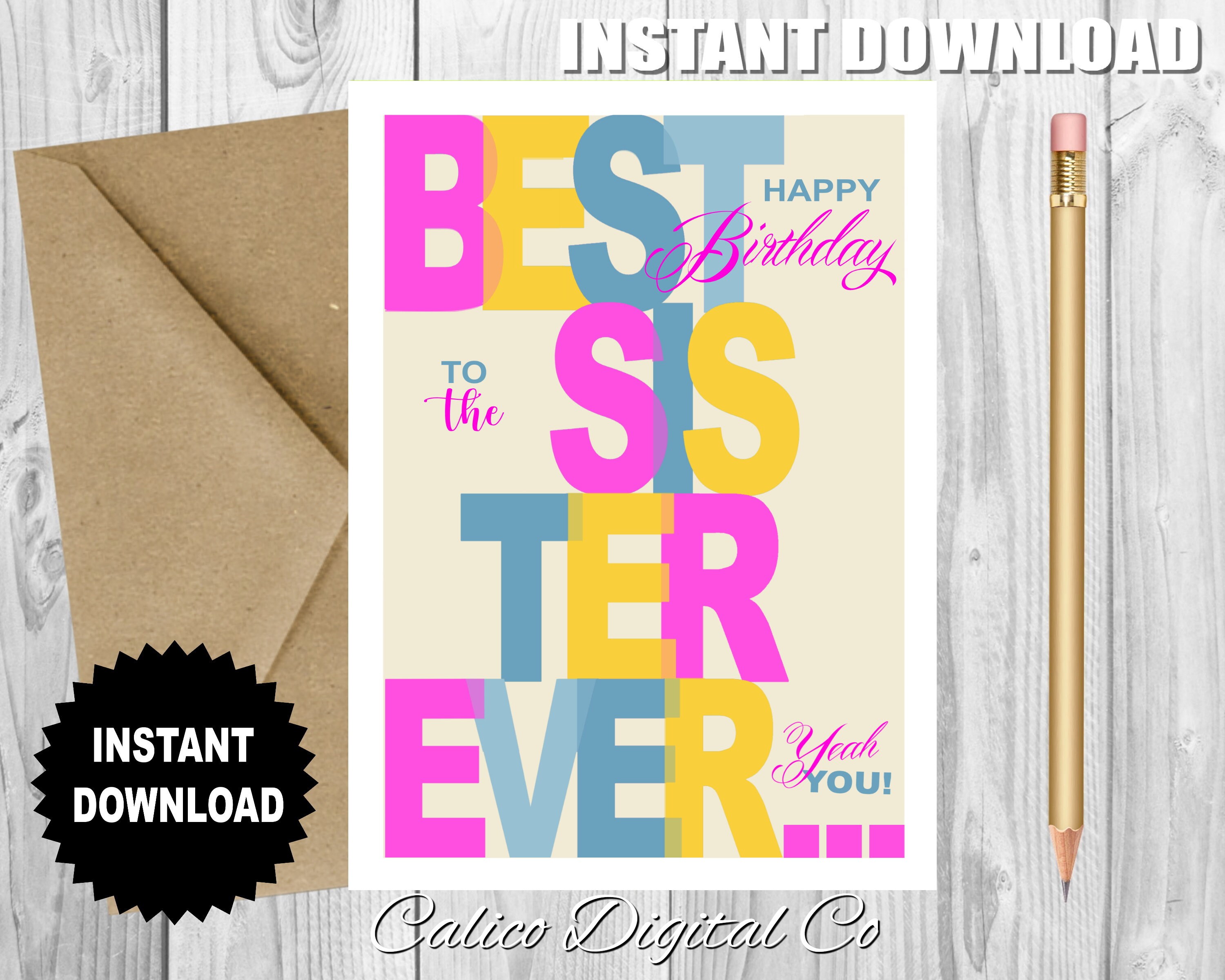 SISTER Birthday Card, Best Sister EVER Birthday Card, Printable Card ...