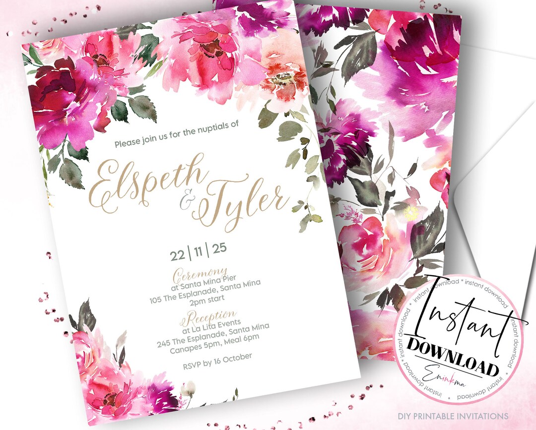 Pink Rose Invitations, Rose Wedding Invites, Floral Invitations - Etsy