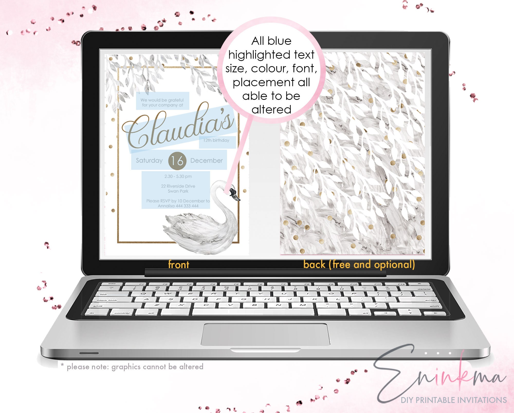 Swan Invitations, Swan Printable Party, Swan Birthday Invitation - Etsy