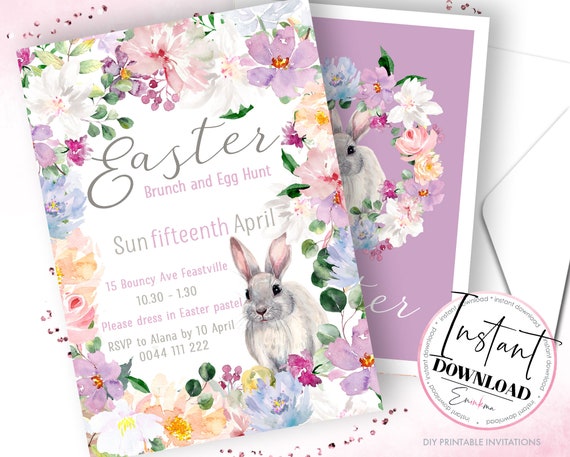 Floral Easter Invitations, Easter Printable Invitations, Easter Party ...