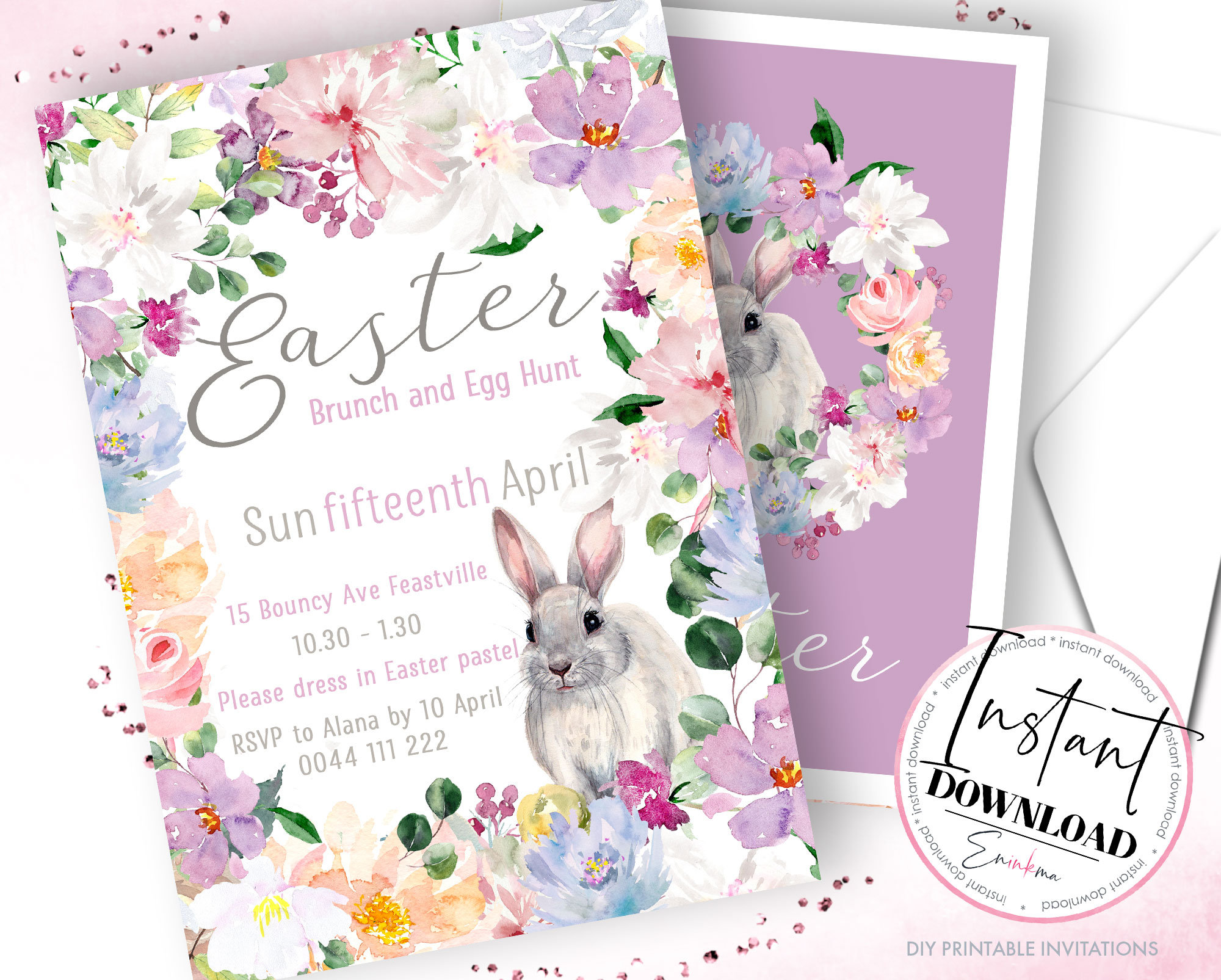 Floral Easter Invitations, Easter Printable Invitations, Easter Party ...