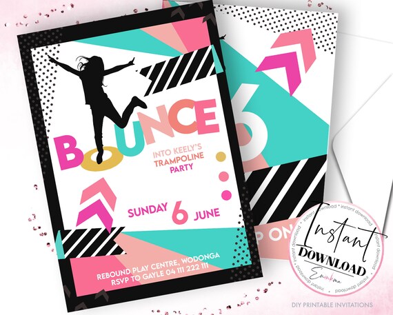 Trampoline Invitation, Trampoline Invites, Bounce Invitations, Bounce ...
