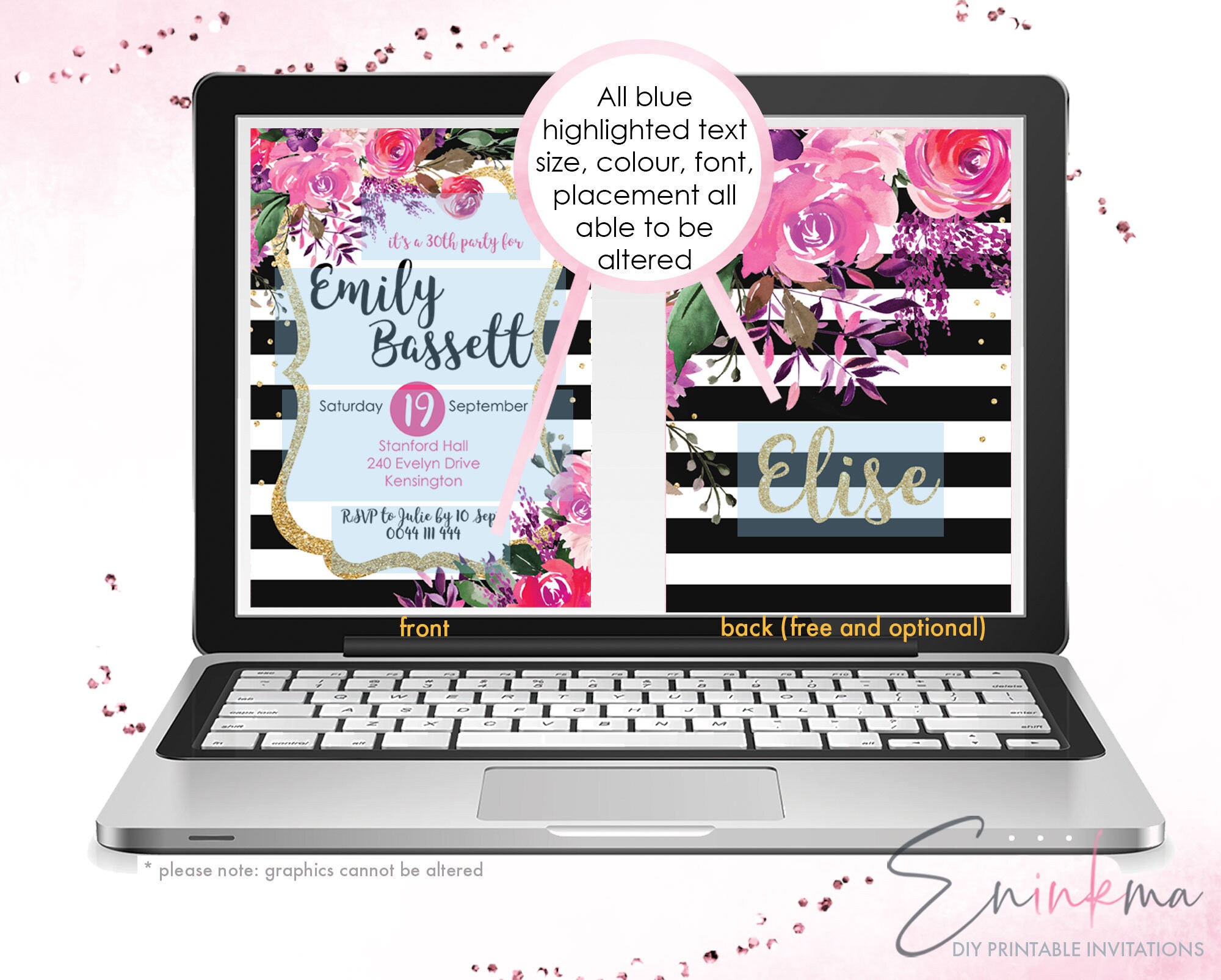 Striped Florals Invitations, Stripe Invites, Floral Invitations, Kate ...