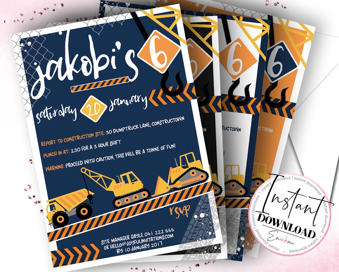 Construction Invitation, Construction Printable Invitations, Instant ...