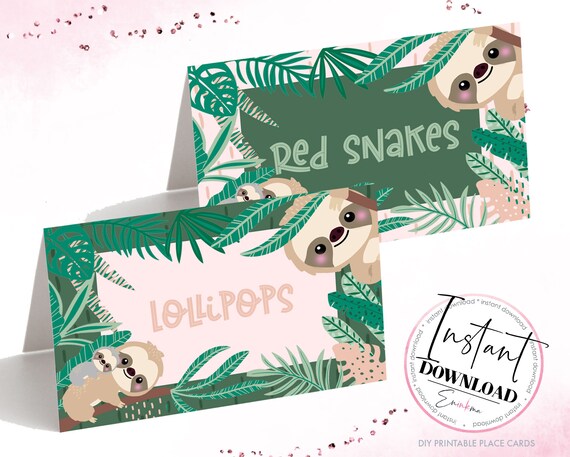 Sloth Buffet Labels, Sloth Place Cards, Sloth Name Labels, Sloth Tent ...