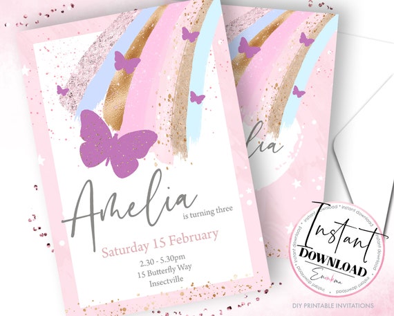Butterfly Birthday Invitation, Pink Butterfly Invitation, Butterfly ...