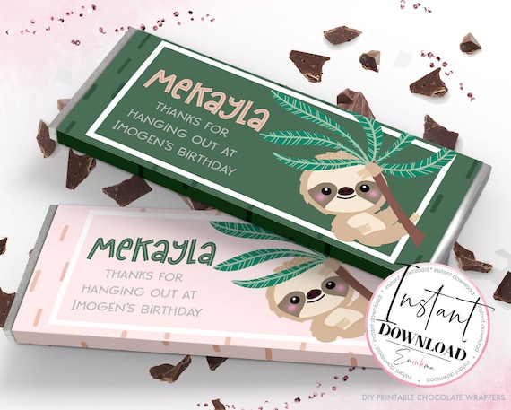 Sloth Printable Chocolate Wrapper, Sloth Wrapper for Chocolate Candy ...