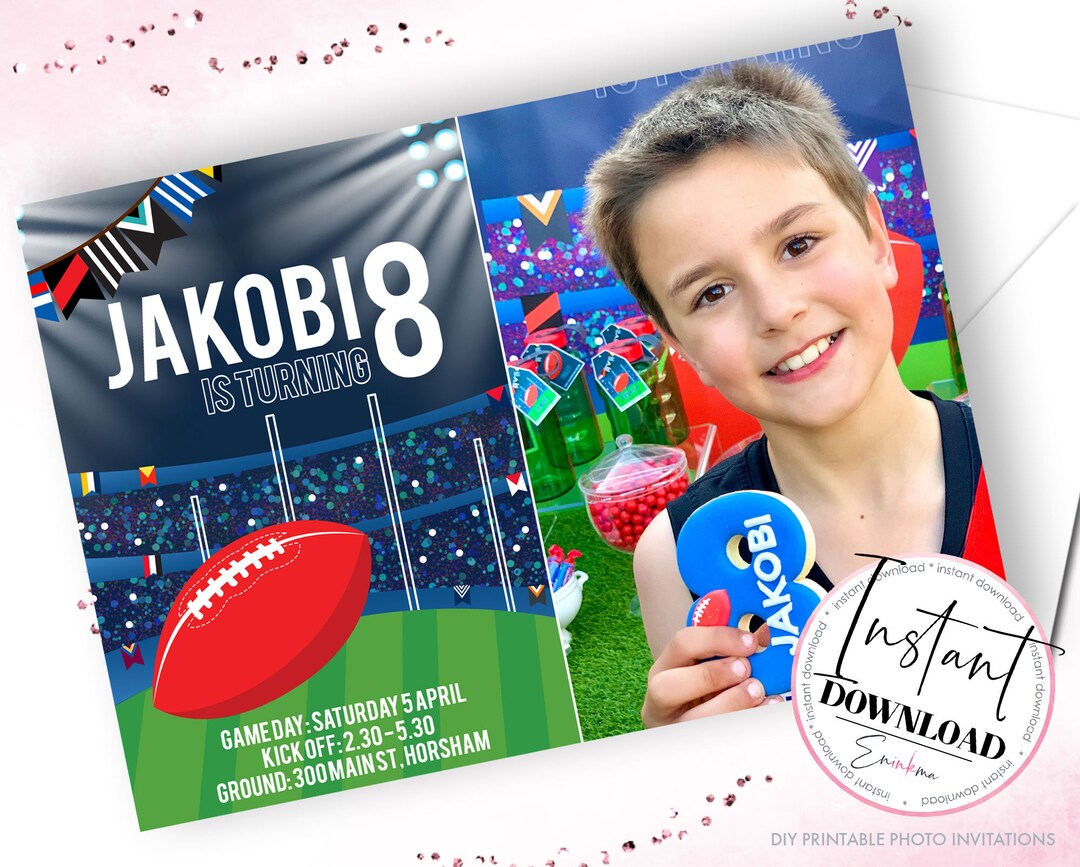 AFL Australian Rules Football Photo Invitation, Photo Football Invites ...