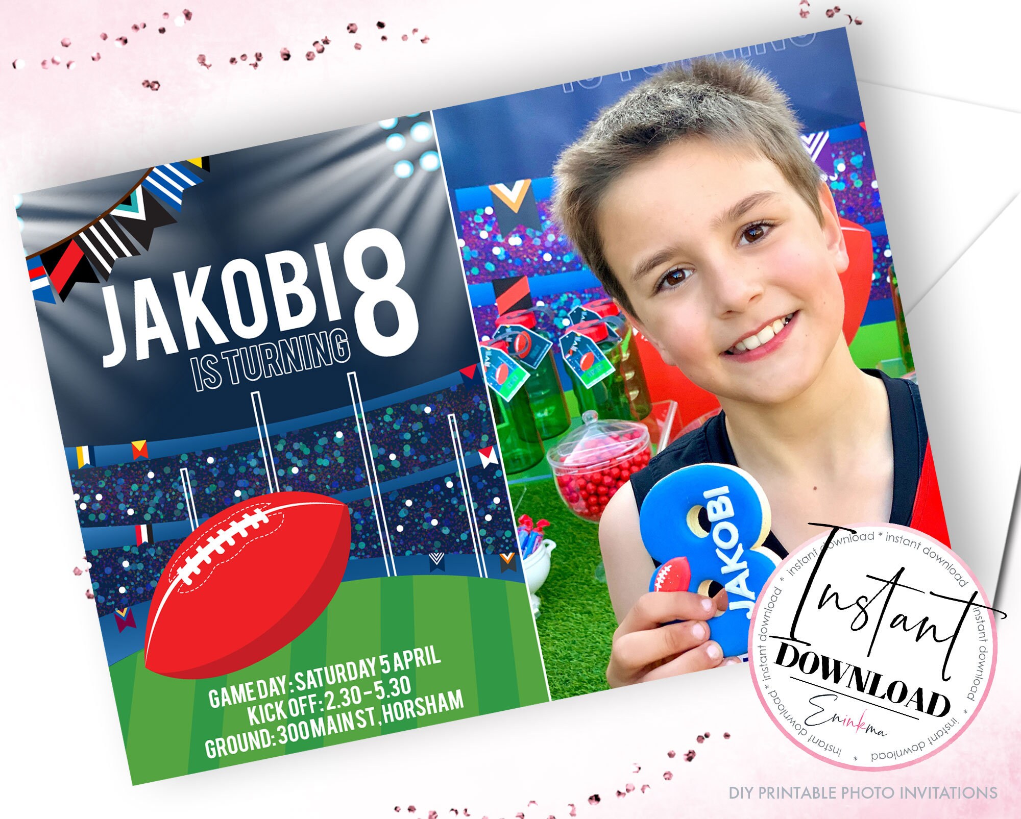 AFL Australian Rules Football Photo Invitation, Photo Football Invites ...
