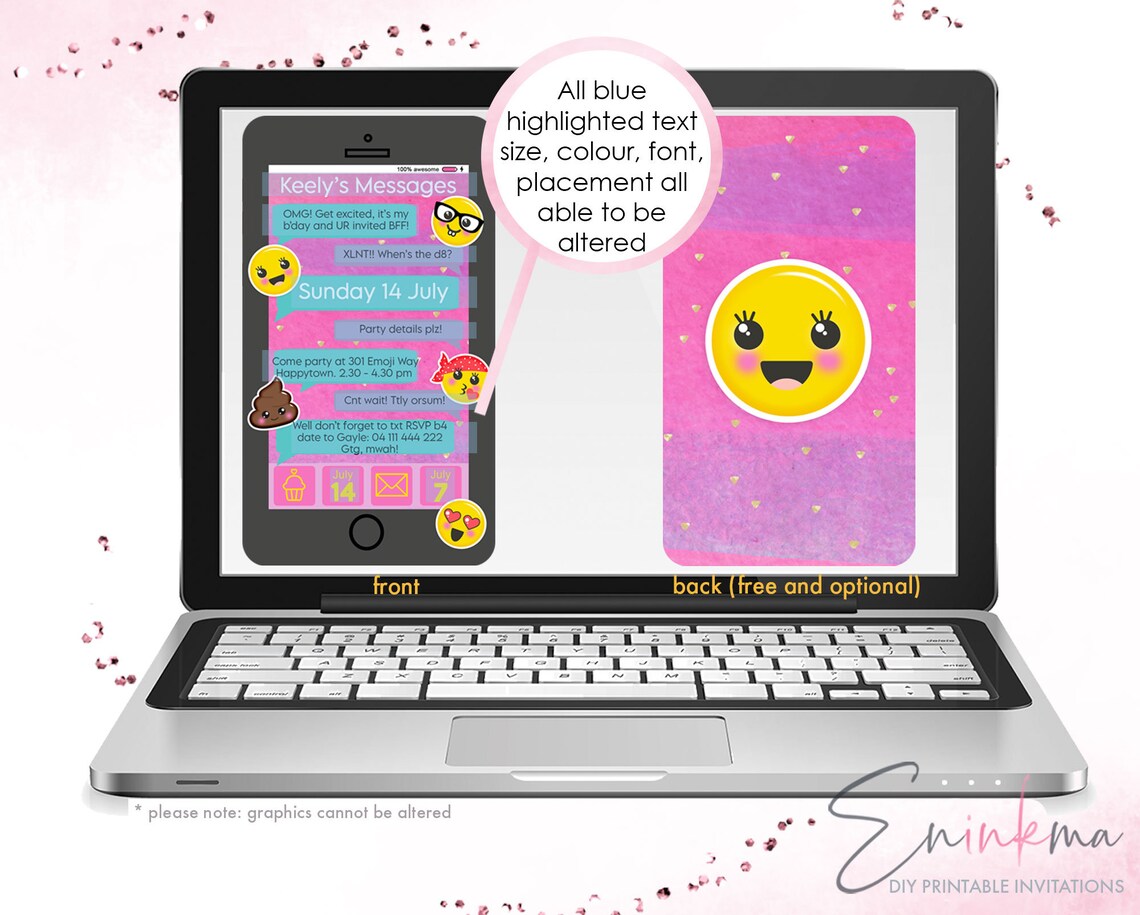 Emoji Invitation, Emoji Phone Printable Invitations, Emoji Birthday ...