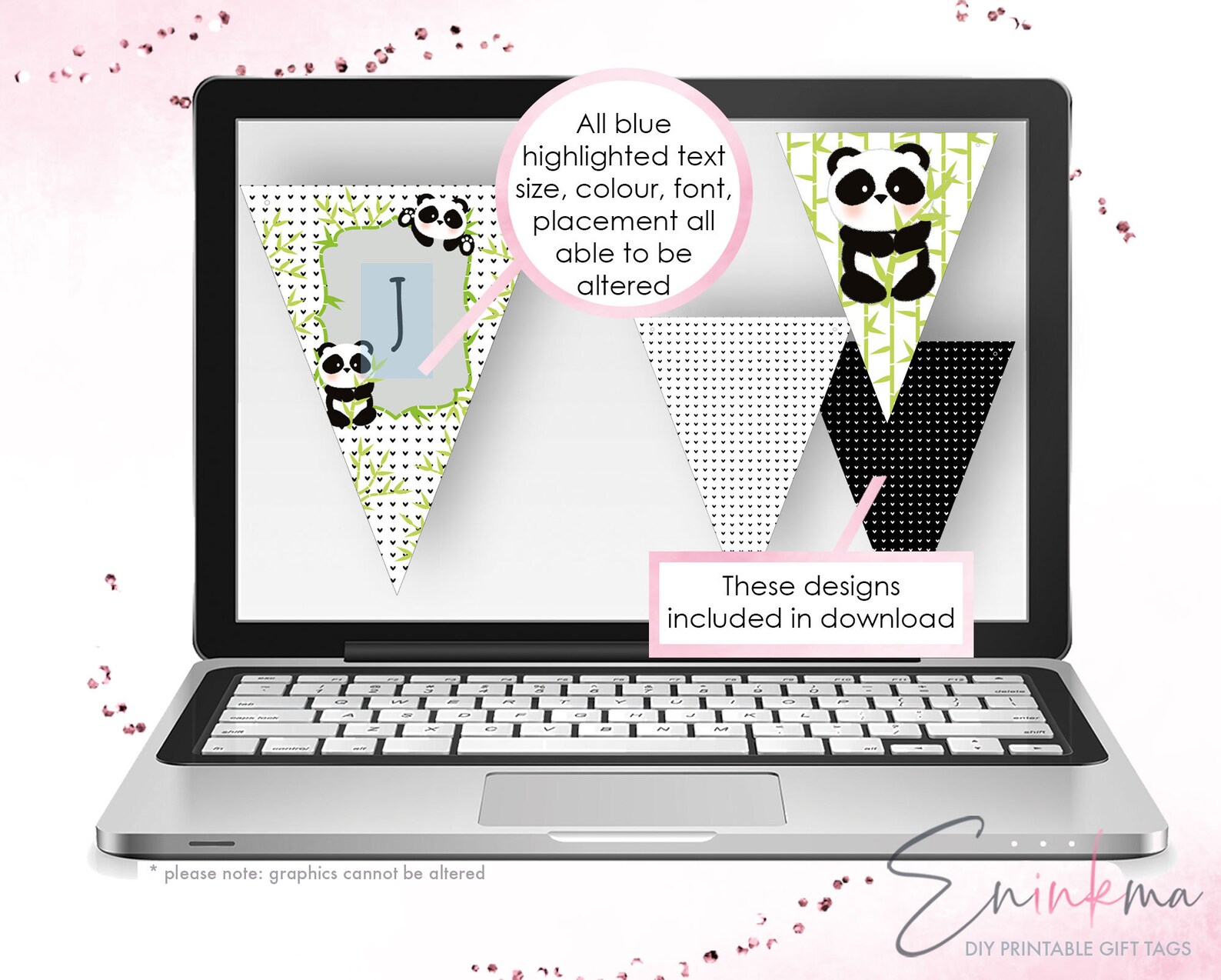 Panda Bunting, Panda Party Banner, Fiesta Imprimible Panda, Banderines ...