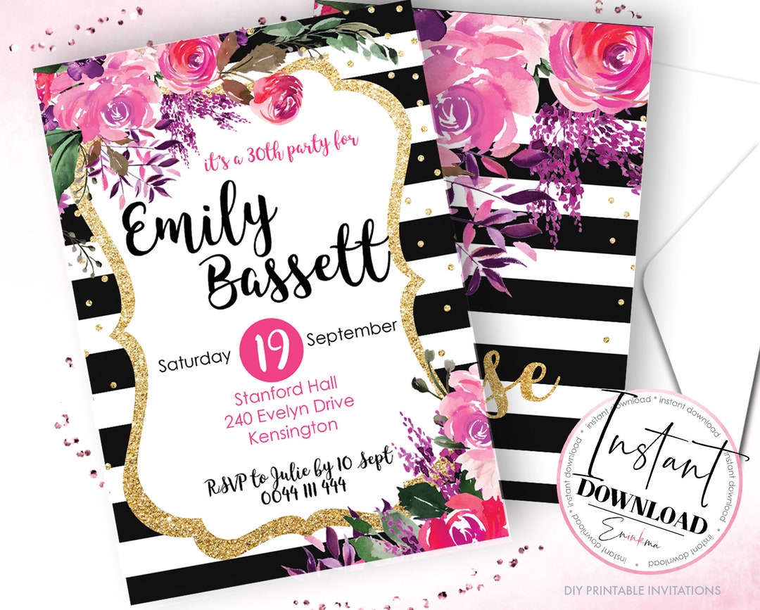 Striped Florals Invitations, Stripe Invites, Floral Invitations, Kate ...