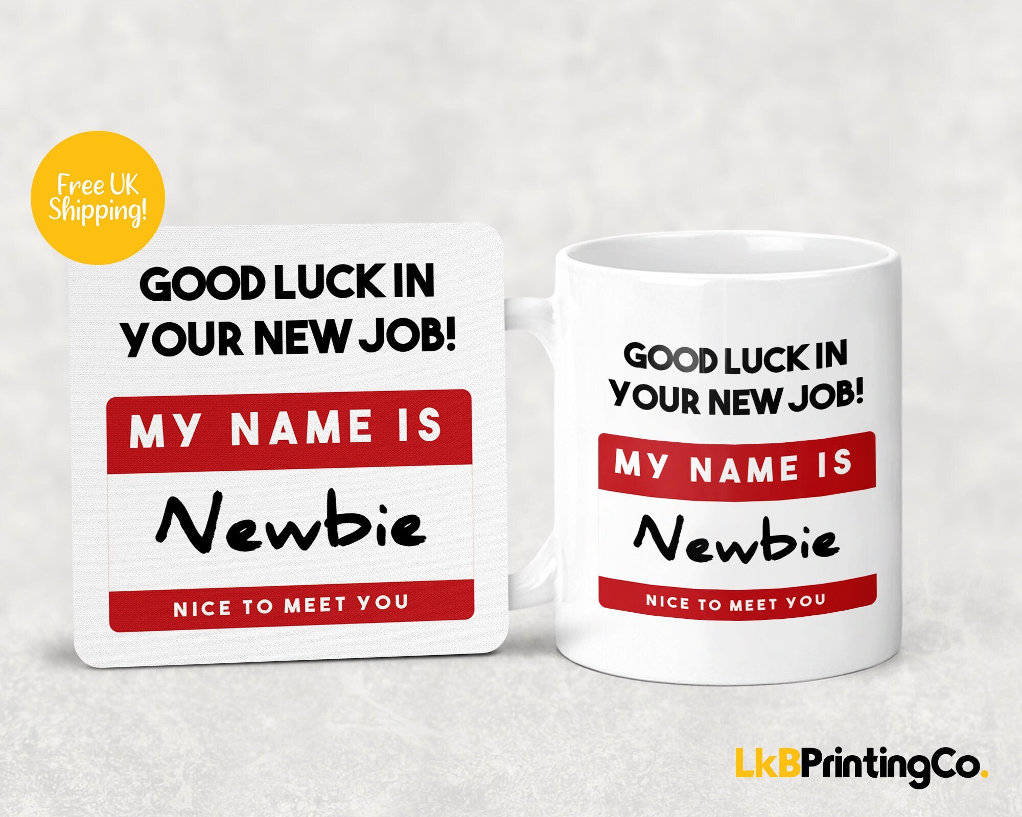 Good Luck Newbie Name Badge Mug and Coaster Set Funny Leaving Gifts ...