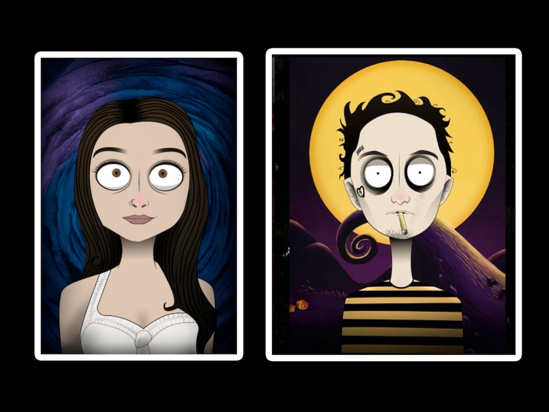 Personalized Tim Burton Style Stickers Head to Shoulder Portrait Custom ...