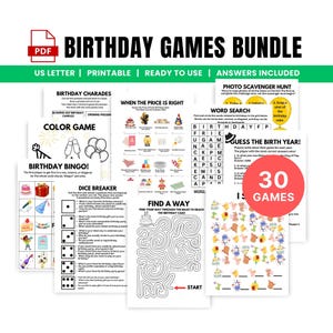 Birthday Games Bundle, Printable Games, Instant Digital Download, PDF ...