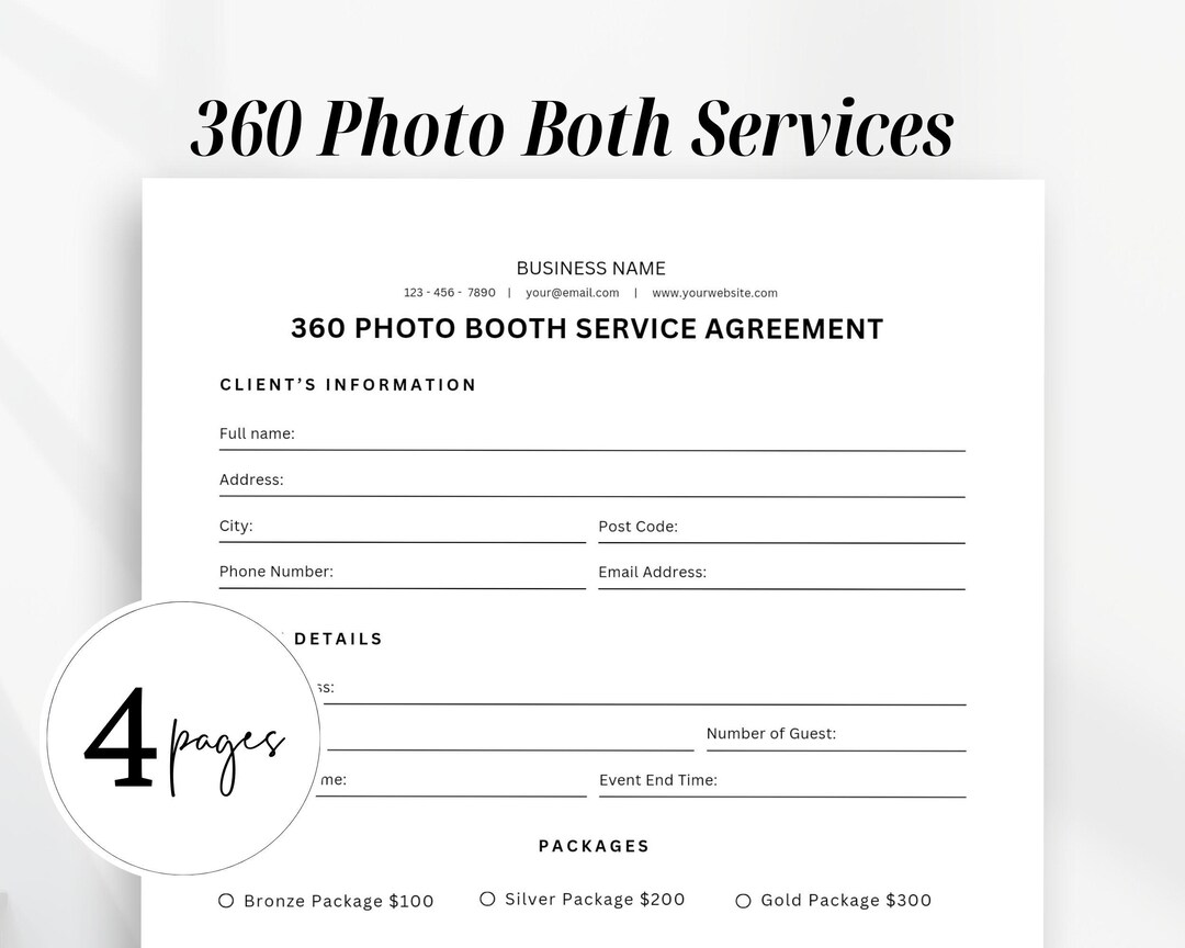 360 Photo Booth Forms, Contract Forms, Client Consent, Editable Canva ...