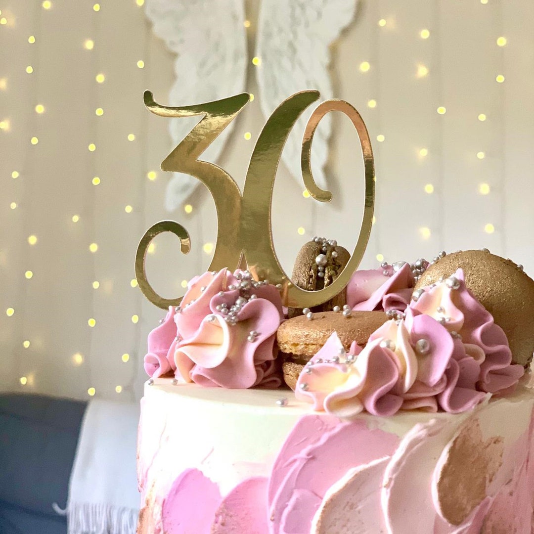 Large Number 30 Cake Topper in Gold, Silver or Rose Gold Mirror Card ...