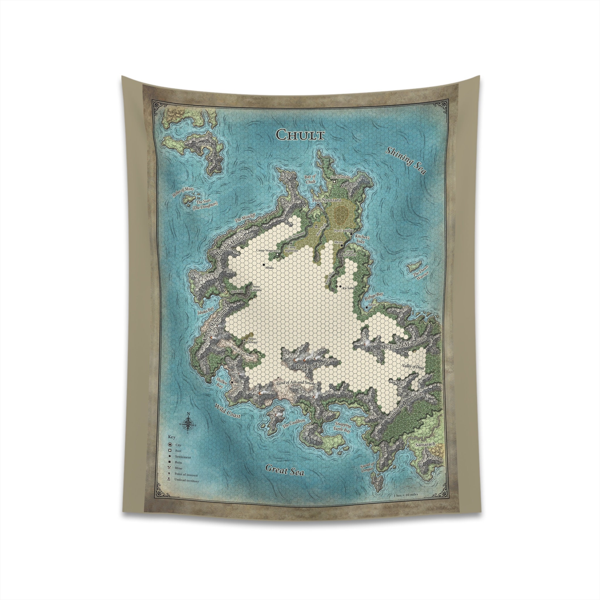 Map of Chult Indoor Wall Tapestry Colored RPG Dungeons and Dragons Dnd 5e Tomb of Annihilation ...
