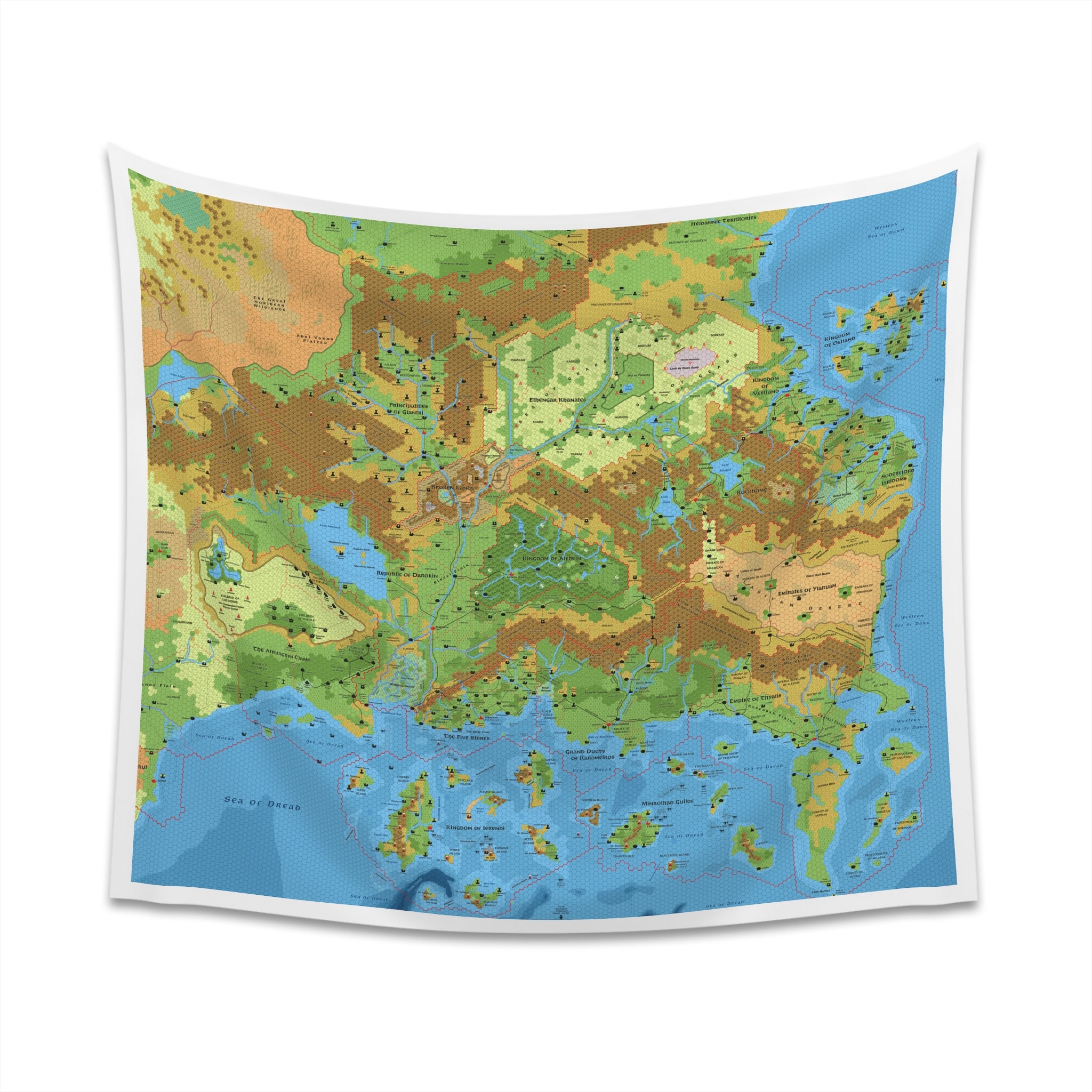 Mystara the Known World 1000 AC Indoor Wall Tapestry Colored RPG ...