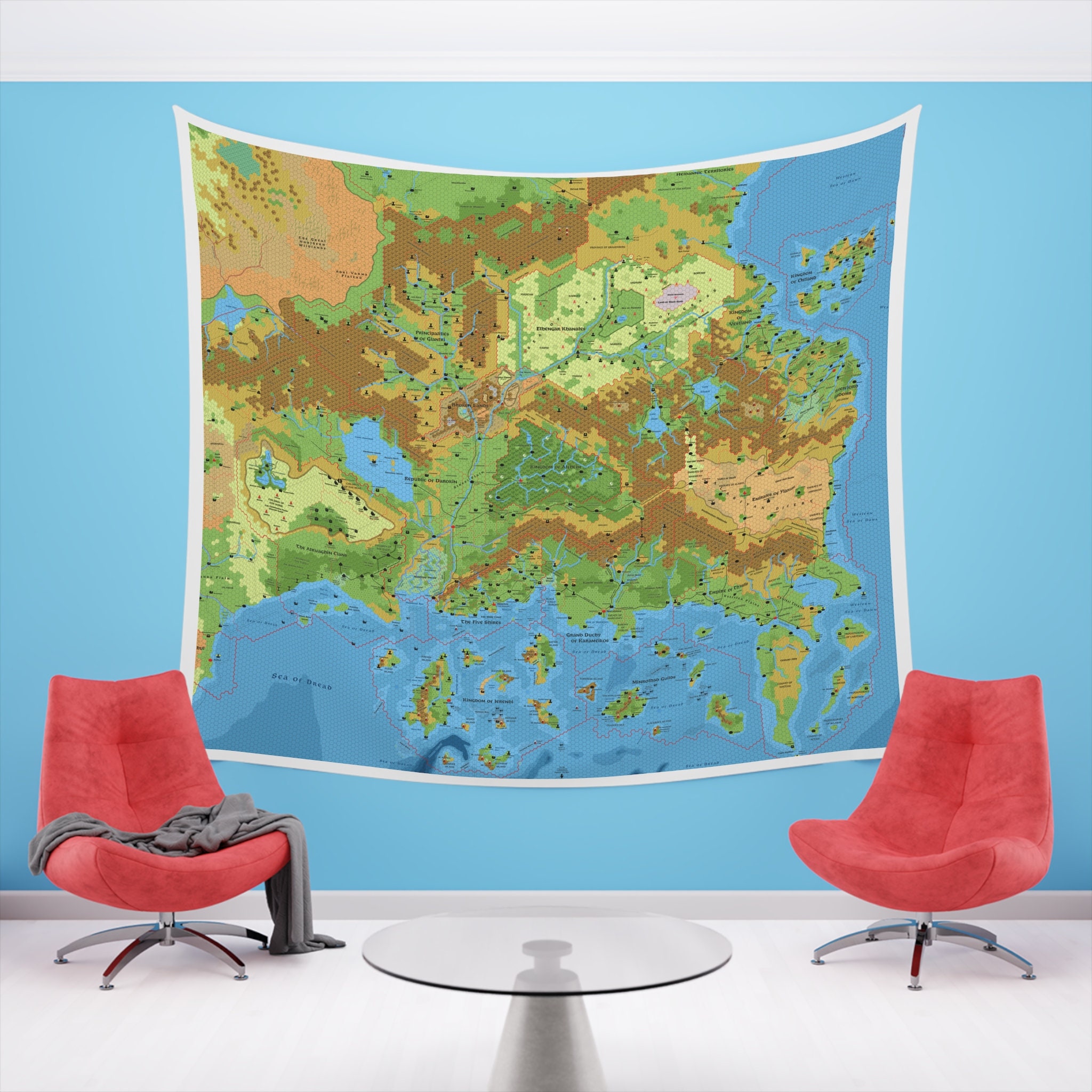 Mystara the Known World 1000 AC Indoor Wall Tapestry Colored RPG Dungeons and Dragons Dnd ...