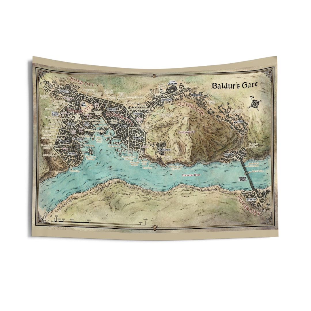 Map of Baldur's Gate Indoor Wall Tapestry | Colored RPG Dungeons and ...