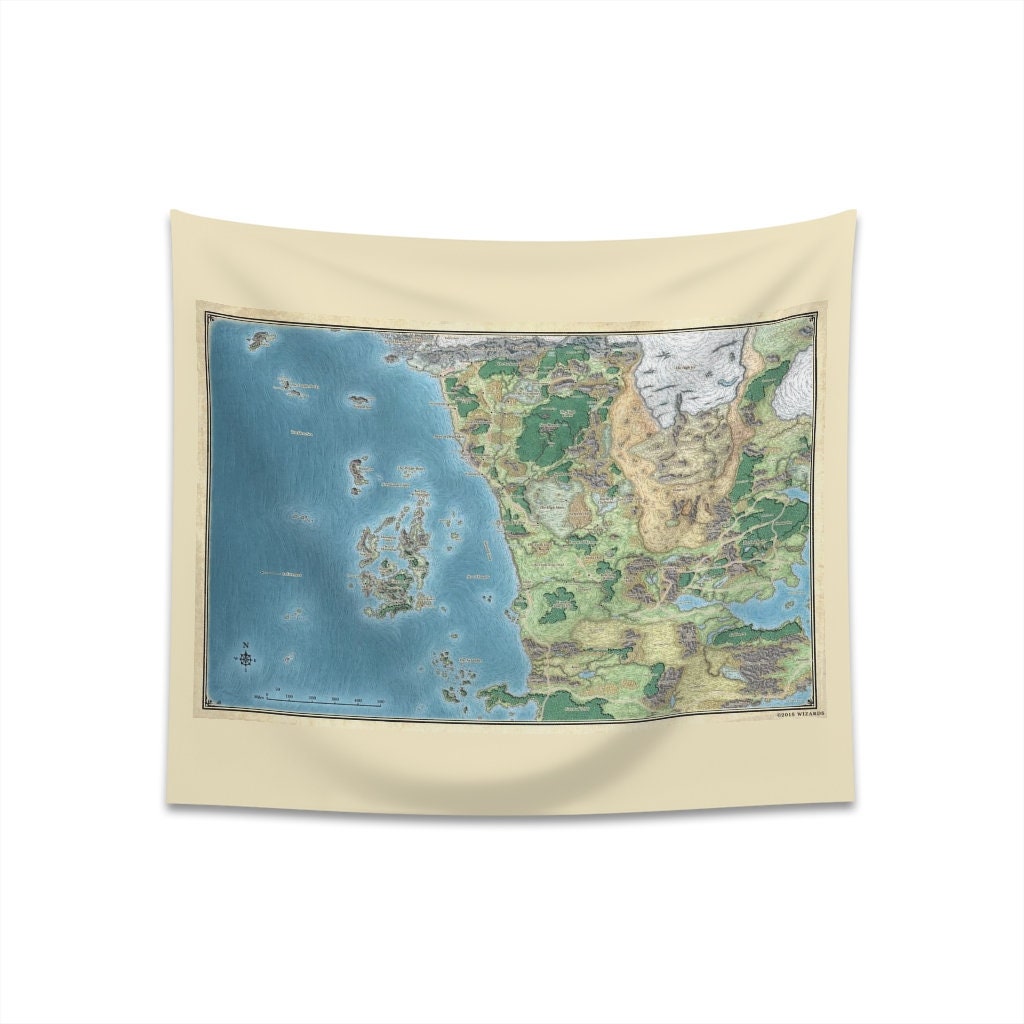 Map of Faerun Indoor Wall Tapestry | Colored Dungeons and Dragons Dnd ...