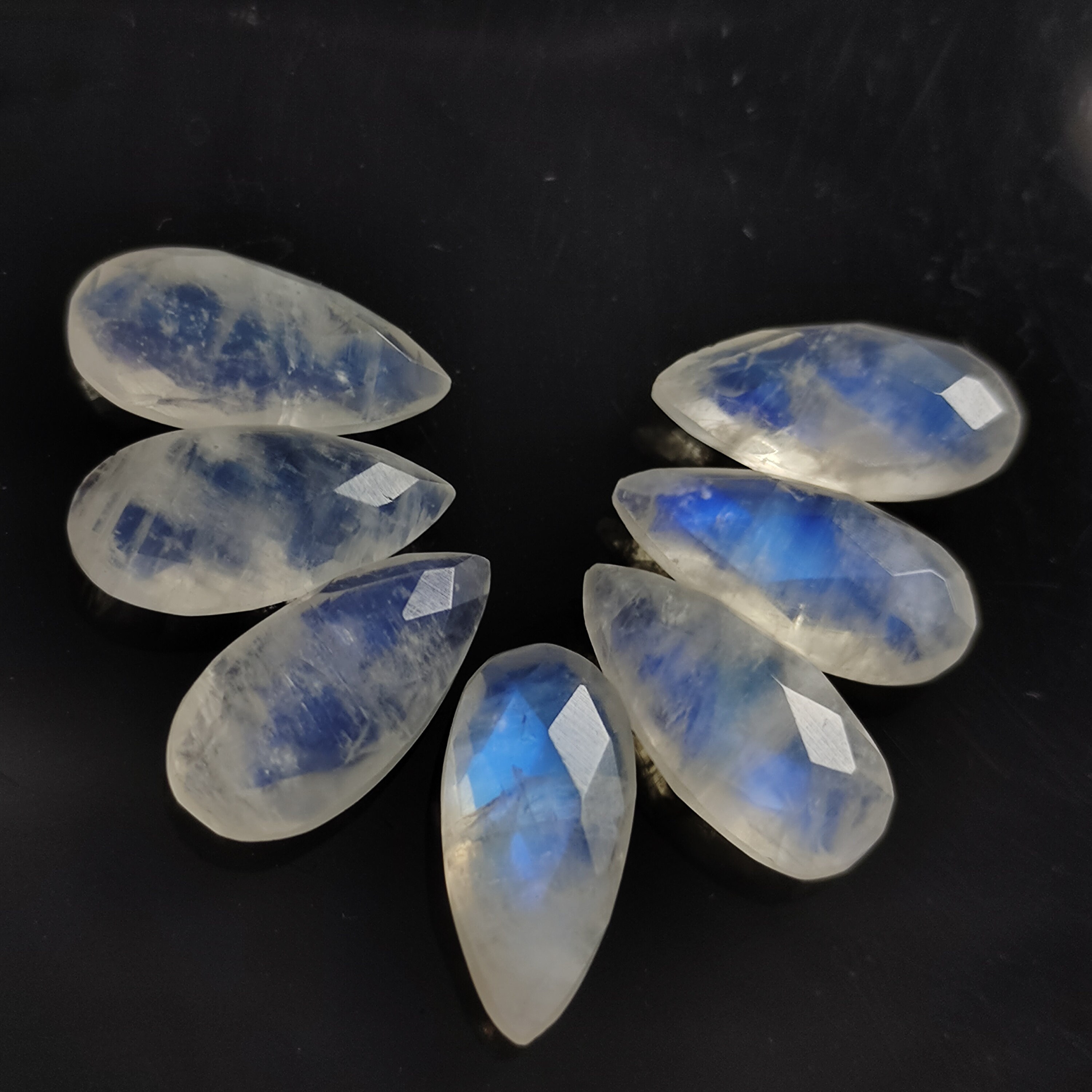 7pcs Lot Rainbow Moonstone Faceted Briolette Pear Shape Handmade Item ...