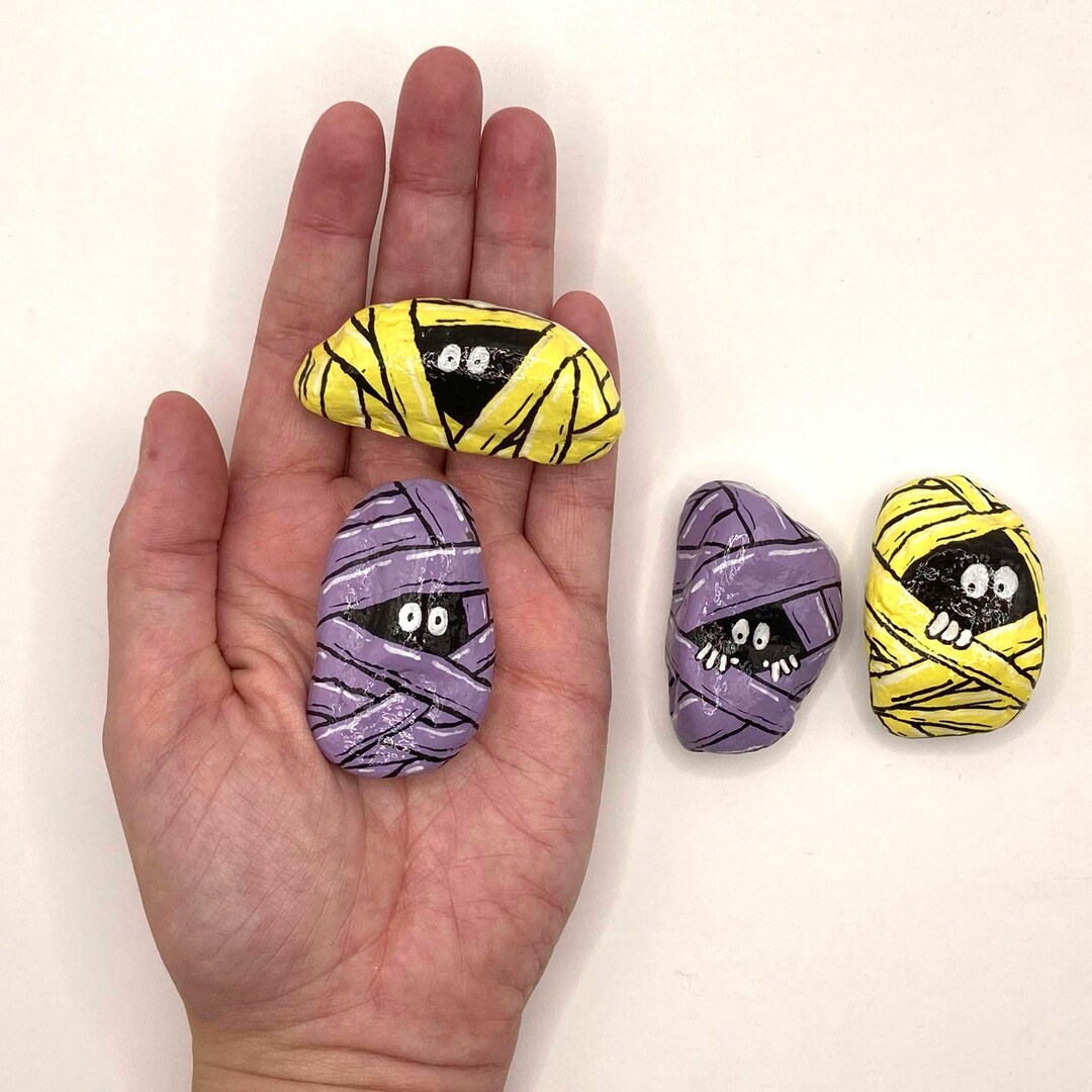 Set of 4 Hand Painted Halloween Mummy Stones - Halloween Decor - Indoor ...