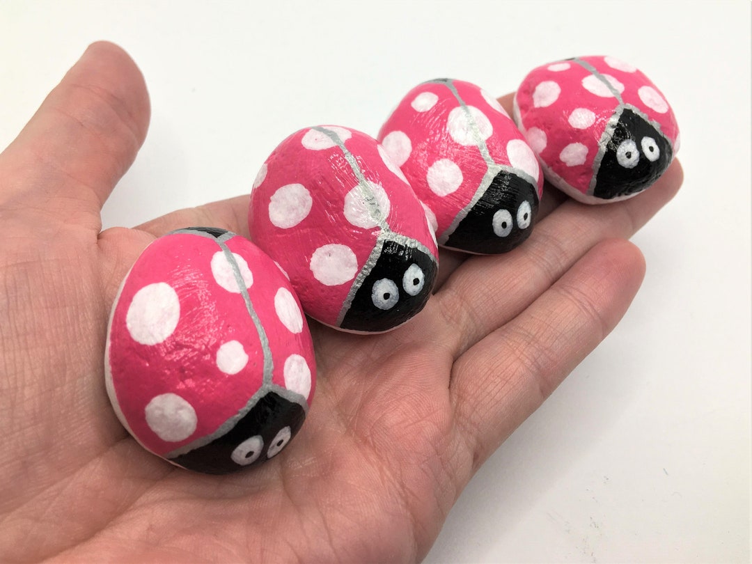 Set of 4 Pink and White Ladybird Stones Rocks Garden Decor - Etsy UK